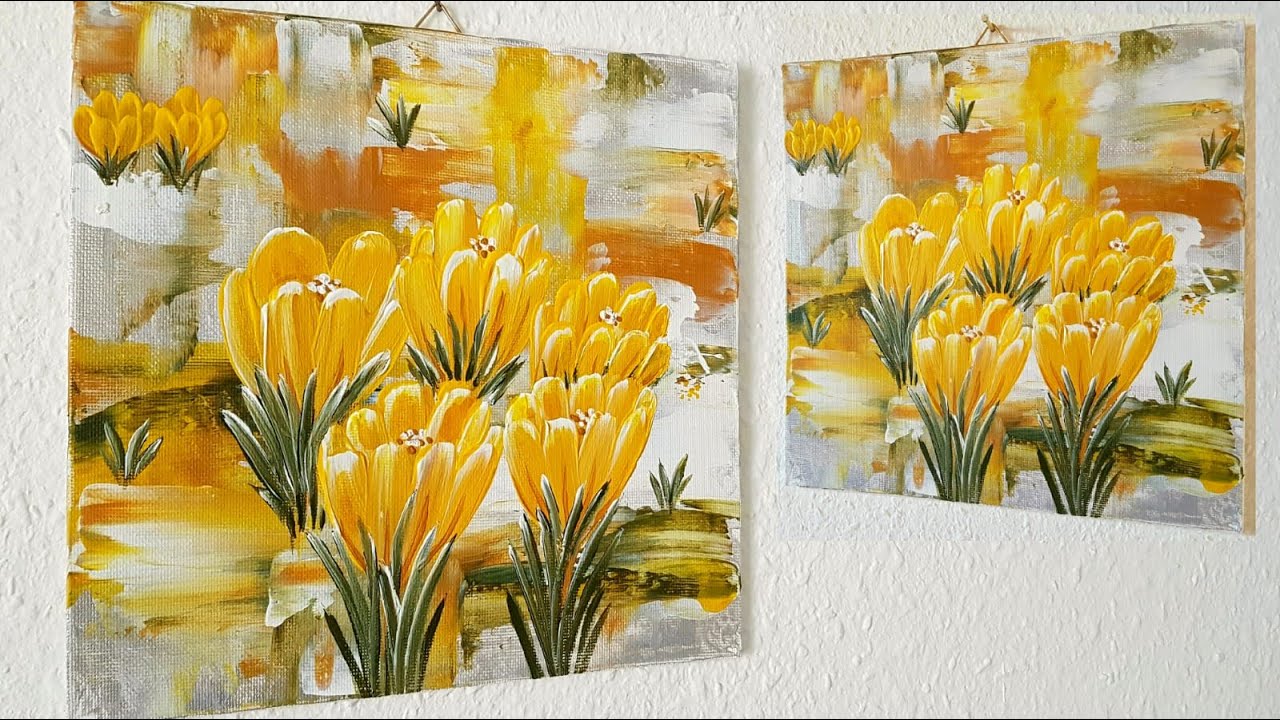Krokus Malen Acryl Gelb Hintergrund Abstrakt - Crocus Acrylic Painting ...