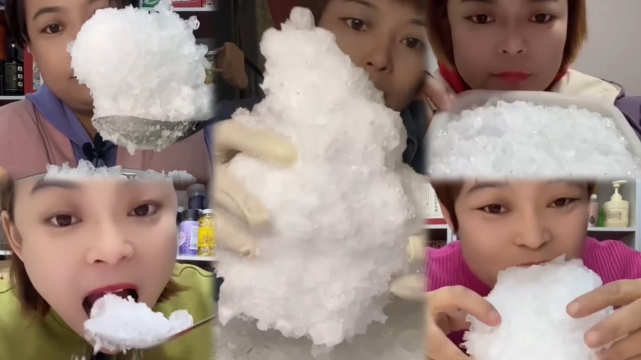 WHITE ICE EATING COMPILATION 🧊😍 FREEZER FROST EATING ASMR🤍 CRUNCHY ICE ...