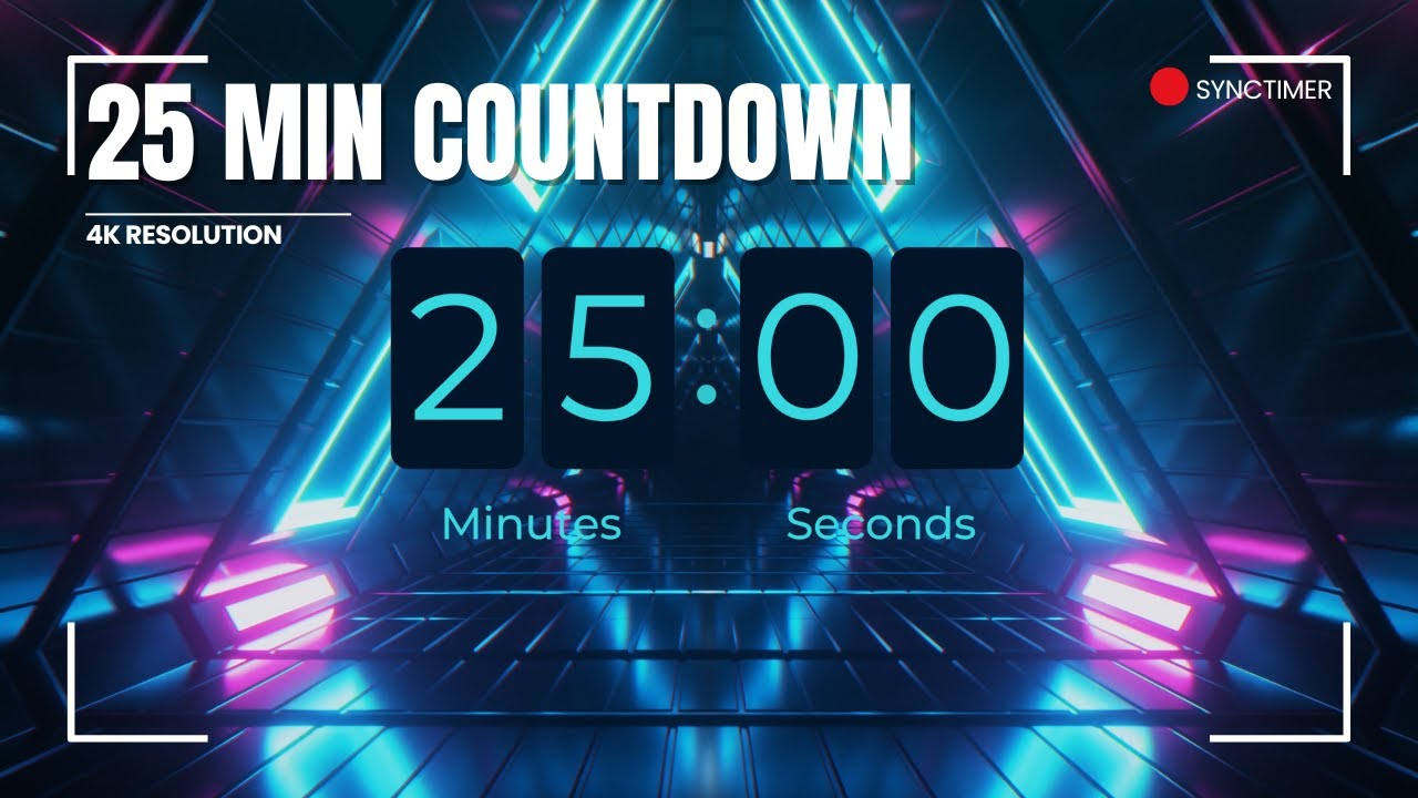 25 Minute Countdown Timer | Neon Tunnel Animation | No Sound 🚀 - YouTube