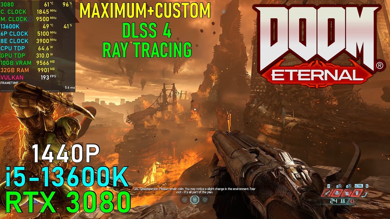 Doom Eternal: RTX 3080 | MAXIMUM, RT: ON, DLSS 4 - 1440P - YouTube