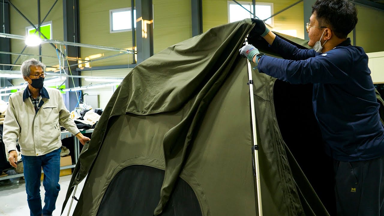 The process of building a tent for camping. a handmade tent factory ...