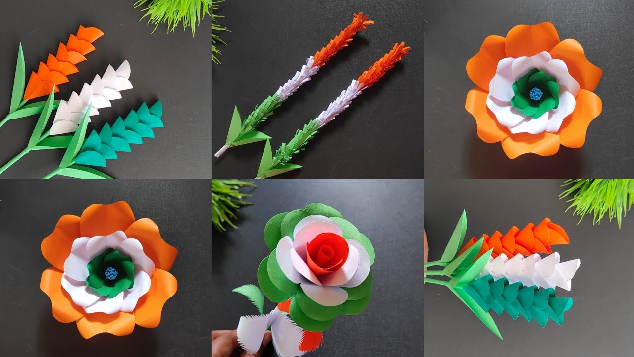4 Beautiful Independence Day Flower Making Ideas | Paper Craft | 15th ...