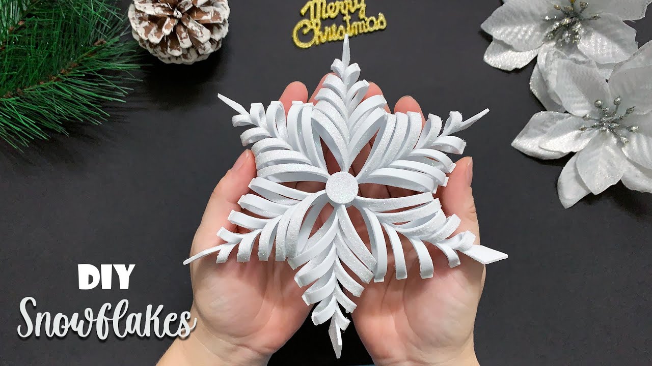 SNOWFLAKE FROM GLITTER FOAM / HOMEMADE CHRISTMAS DECORATIONS ...