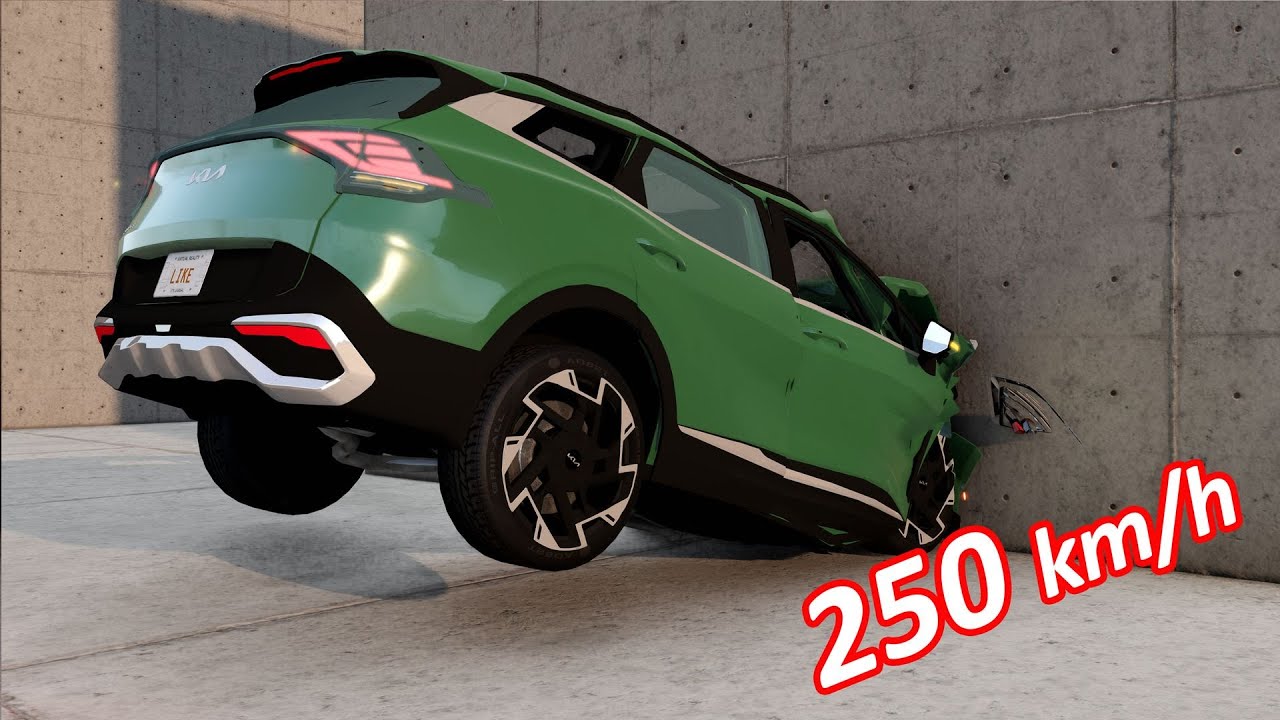 KIA Sportage 2023 vs Wall CRASH Test BeamNG Drive - YouTube
