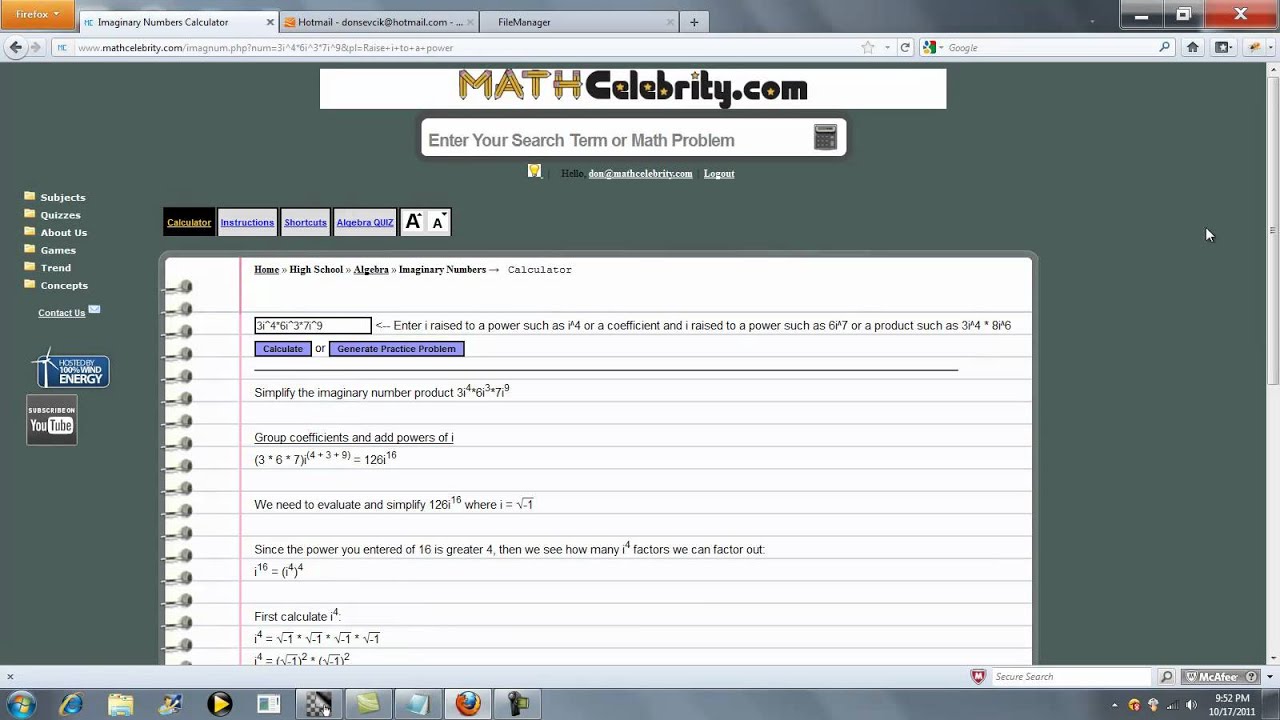 Imaginary Number Calculator - Youtube