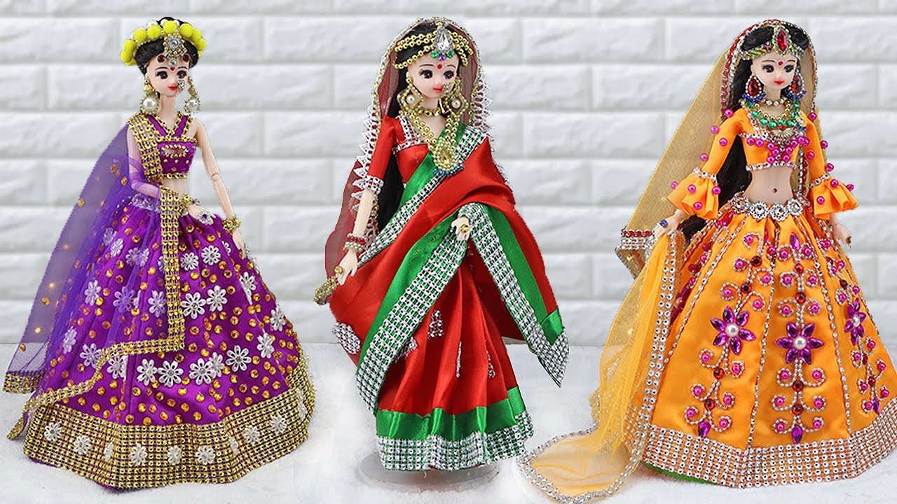 3 Colorful South Indian bridal Dress and Jewelry | Doll Decoration ...