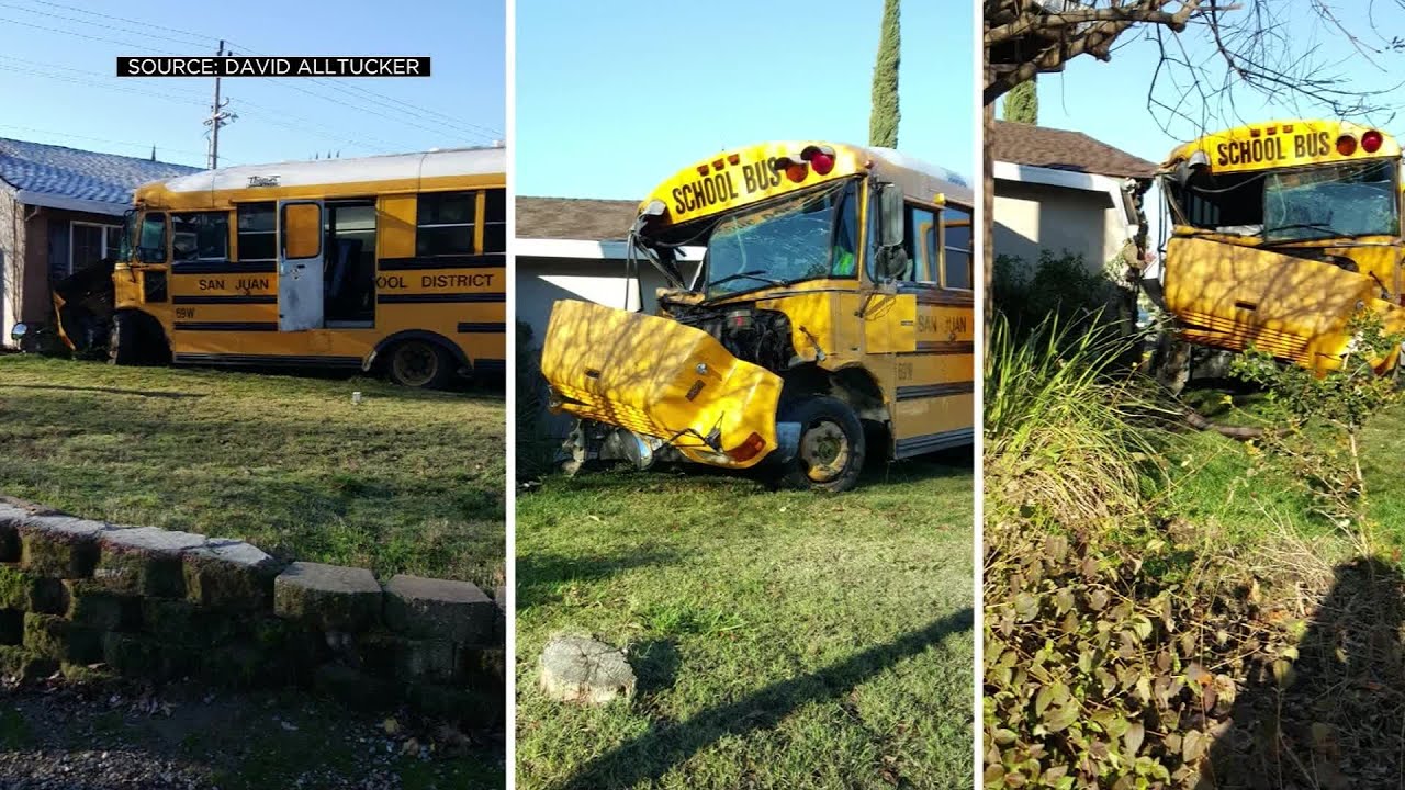 CHP: Sleepy school bus driver crashes into house - YouTube