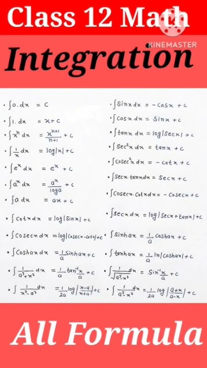 Integration formula class 12th maths formula #math #formula - YouTube