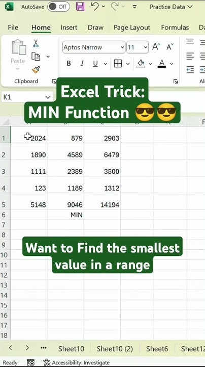 MIN Function in Excel: Find the Smallest Value Easily! #excel #excelshorts #exceltricks - YouTube