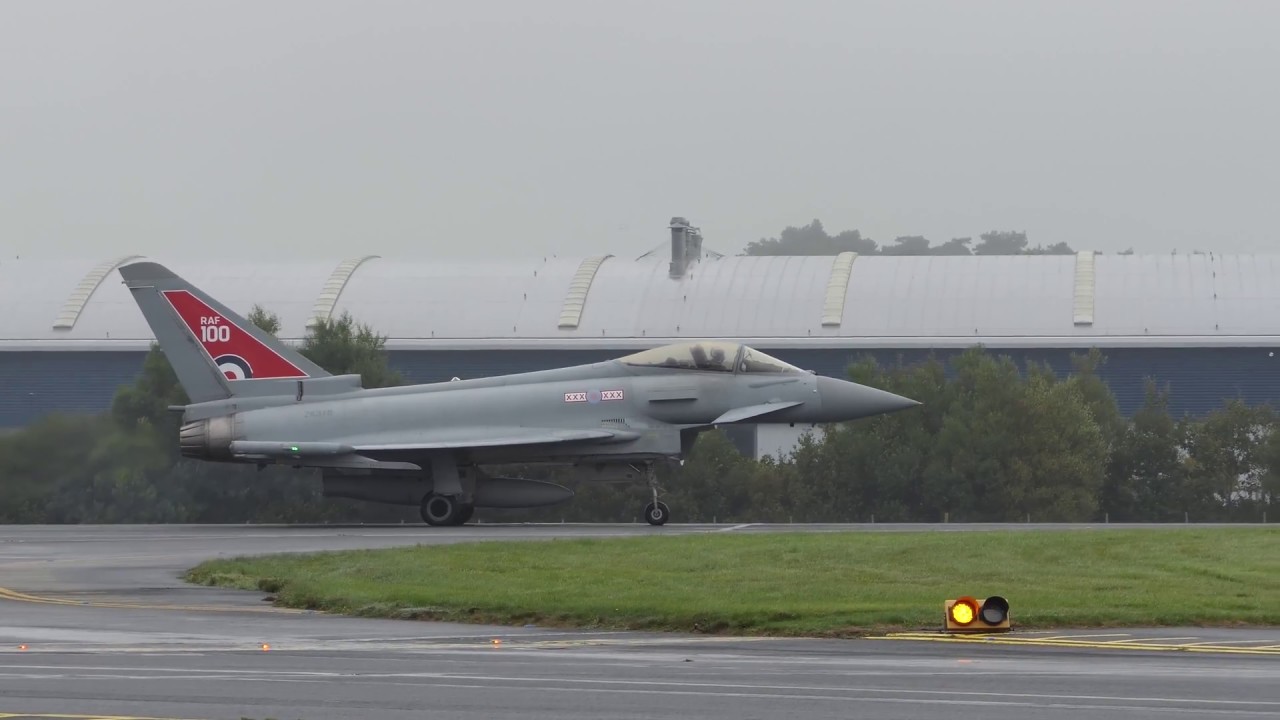 RAF 100 Typhoon - Takeoff & Recovery Prestwick Airport [4K/UHD] - YouTube