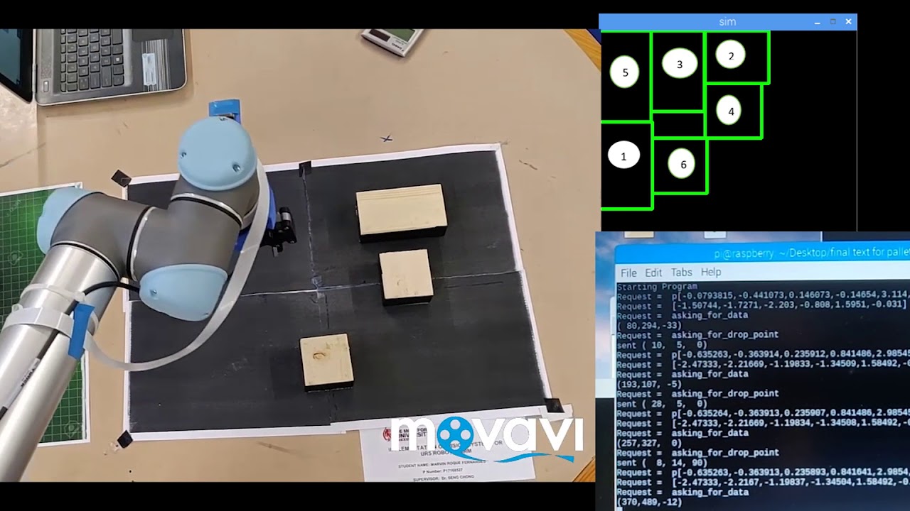Palletizing random shape rectangles boxes using machine vision and UR5 ...