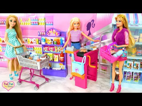 Barbie Süpermarket Marketi Oyuncak - Rapunzel bebek Bakkal Alışveriş