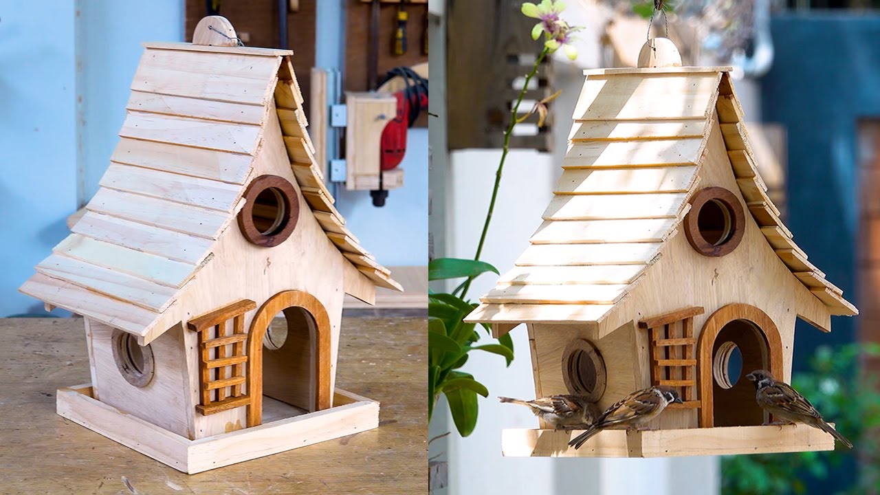 Build a wooden temple bird house and bird feeder from solid wood - YouTube
