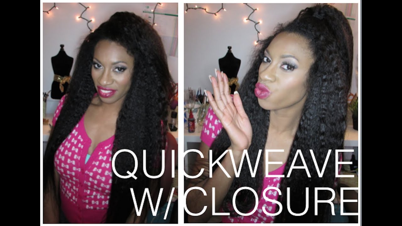 Quick weave with Lace Closure ft. Bliss Wigs Kinky Straight - YouTube