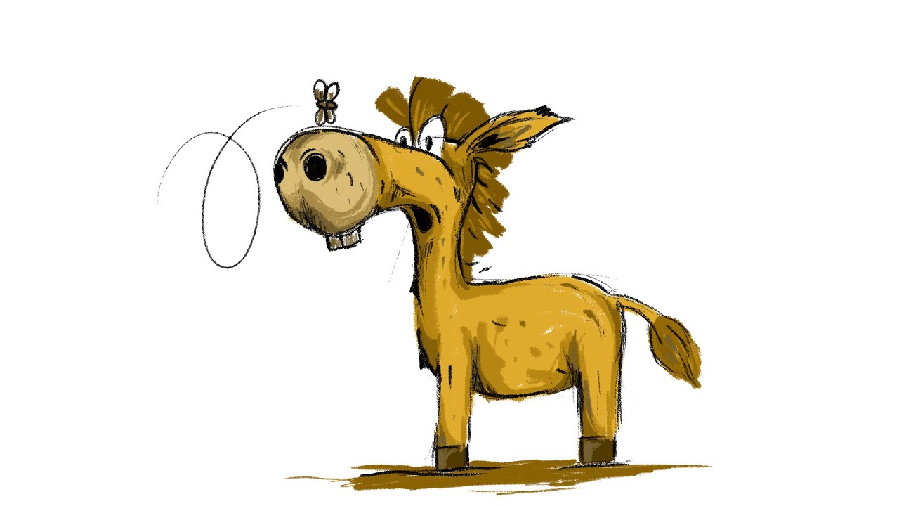 Draw a cute donkey cartoon using Adobe Photoshop from start to finish ...