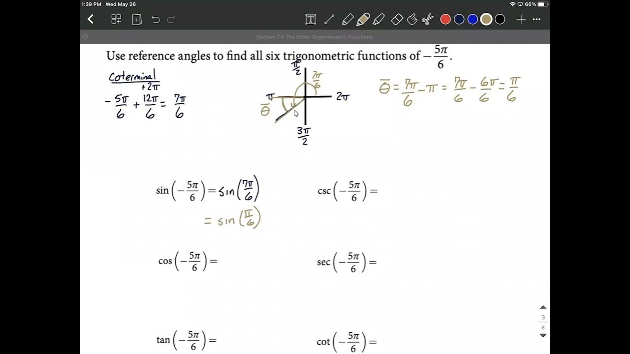 Find Coterminal Angle, Reference Angle, Evaluate six Trigonometric ...