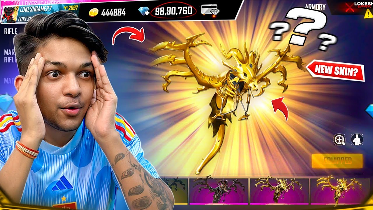 First Look of New Golden Dragon Gun Skin RIP 90,000 Diamonds From ...