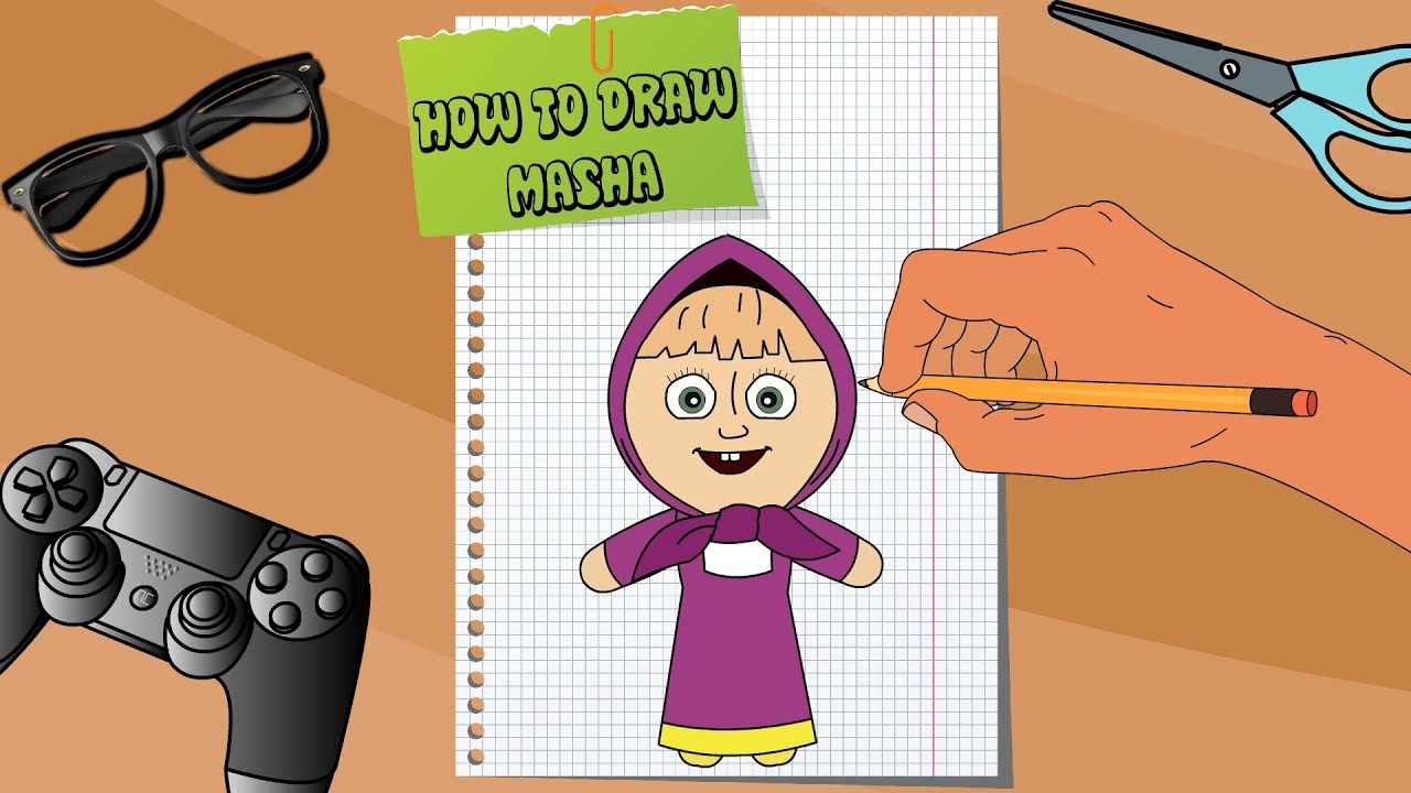 How to Draw Masha. Cartoon for kids. - YouTube