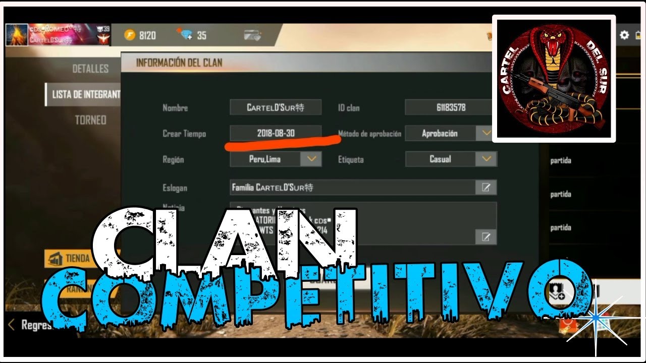 CUPOS PARA EL CLAN CᴀʀᴛᴇʟD'Sᴜʀ EN FREE FIRE // CLAN COMPETITIVO DEL SUR ...