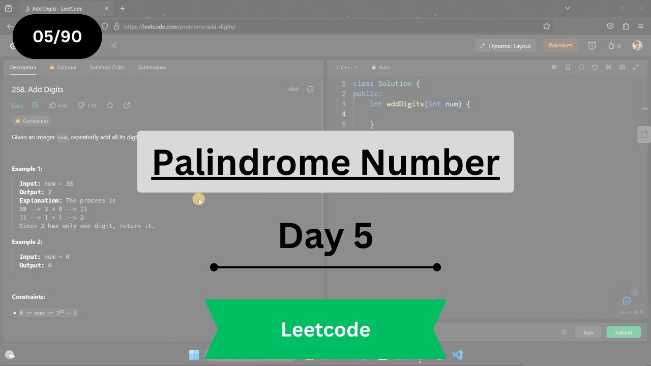 🔁 Day 5 | Palindrome Number 🔢 | 90 Days LeetCode Challenge 💻🔥 #leetcode ...