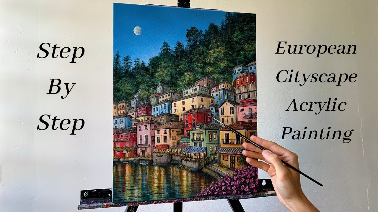 How to PAINT European Cityscape | ACRYLIC PAINTING | Step By Step - YouTube