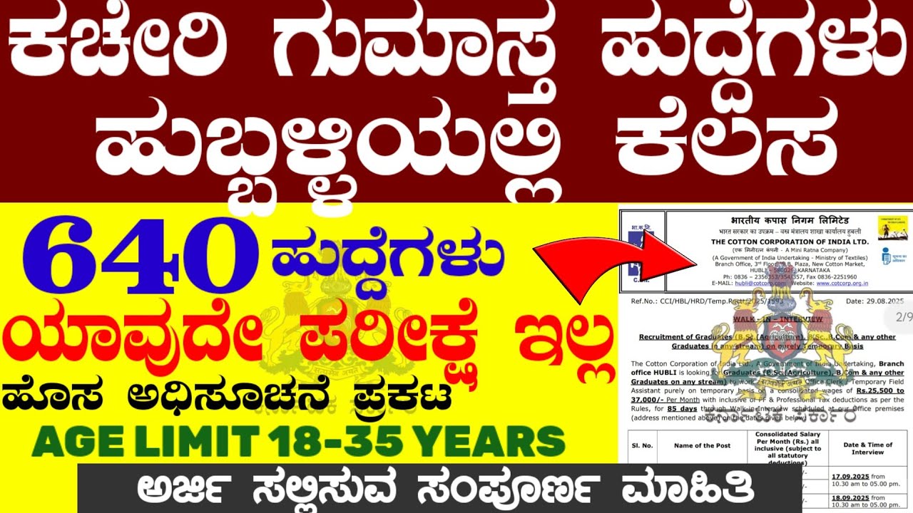 Hubli cotton Corporation of India Limited Jobs Recruitment 2025 ...