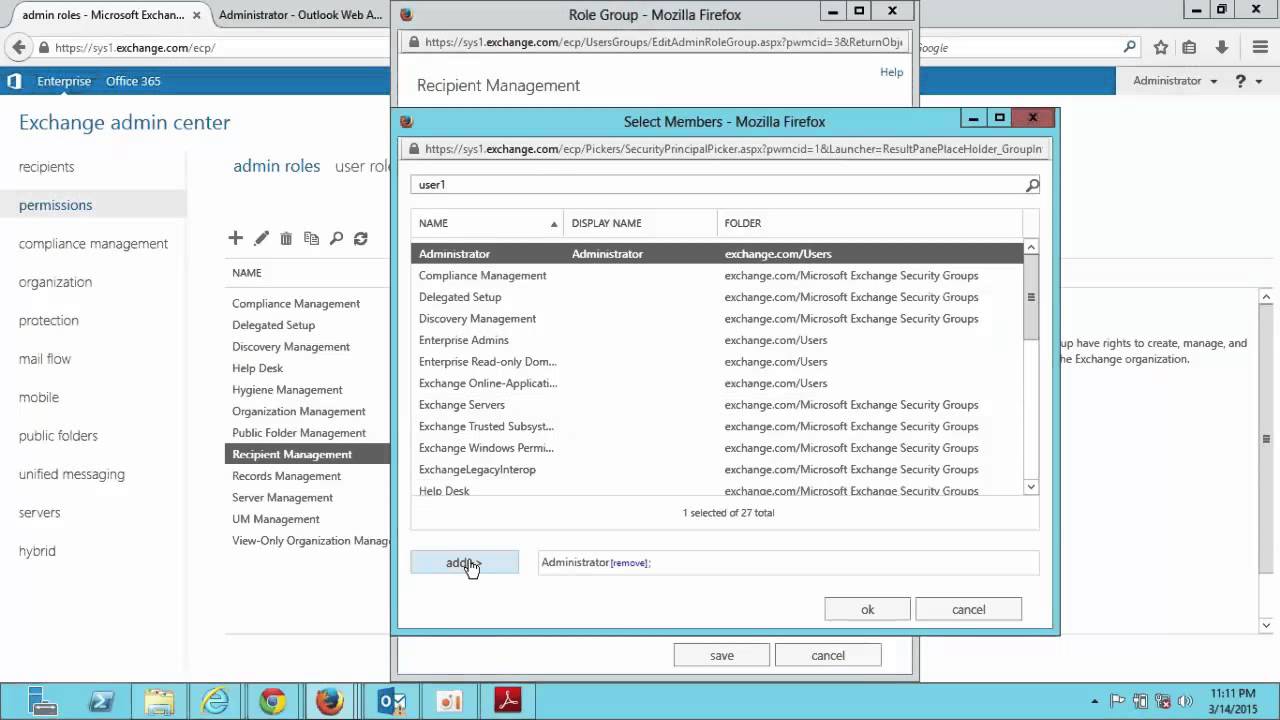 How to assign admin roles to another user in exchange server 2013 - YouTube