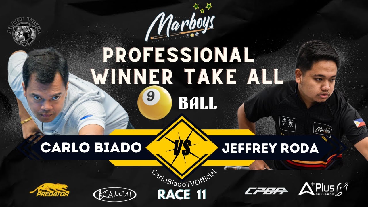 Marboys Pro Winner Take all 🔹Carlo Biado VS Jeffrey Roda🔹Race 11🔹9 ball ...
