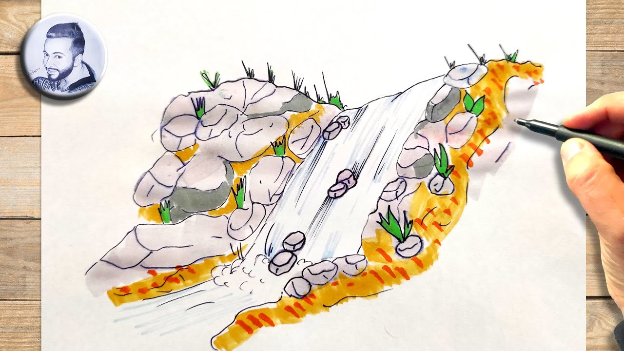 Comment dessiner une chute d eau facile - YouTube