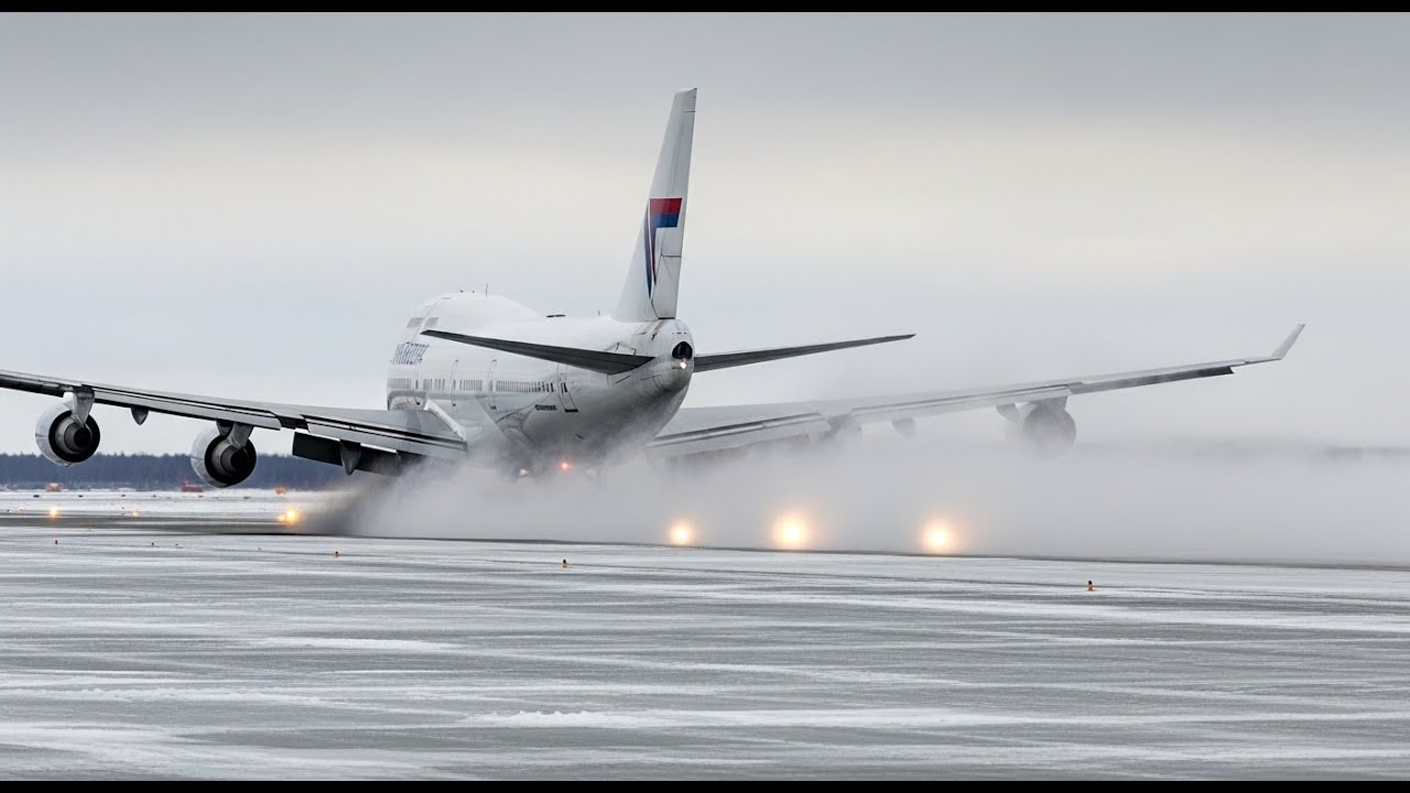 INSANE Boeing 747 Landing in Snowstorm ️ Low Visibility Arrival # ...