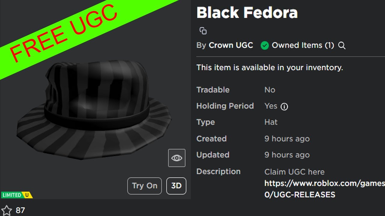 Sniping Black Fedora Free UGC Limited Roblox #roblox - YouTube