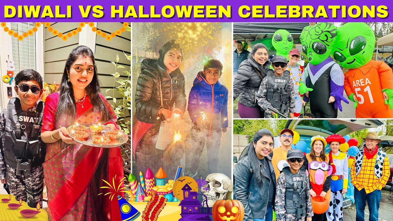 🪔 2024 ஒரே நாளில் Diwali & Halloween Celebration | Temple Visit ...