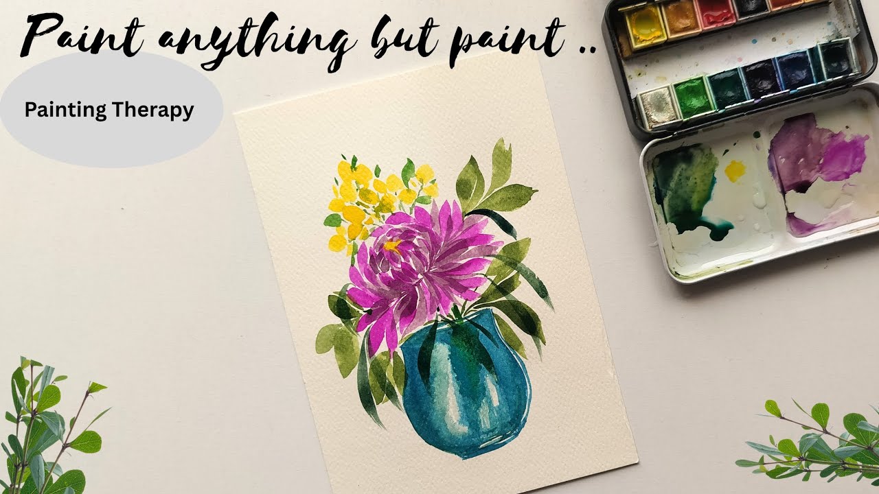 How to paint watercolor flowers and leaves. Painting Therapy: Relax ...