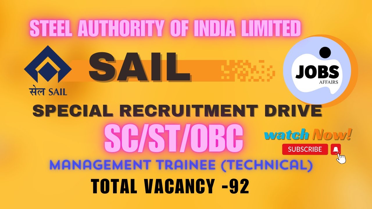 SAIL Management Trainees Special Recruitment drive for SC/ST/OBC | SAIL ...