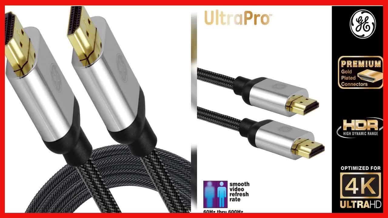 GE 4K HDMI Cable, 8 ft. Premium HDMI 2.0 High Speed 18 Gbps with ...