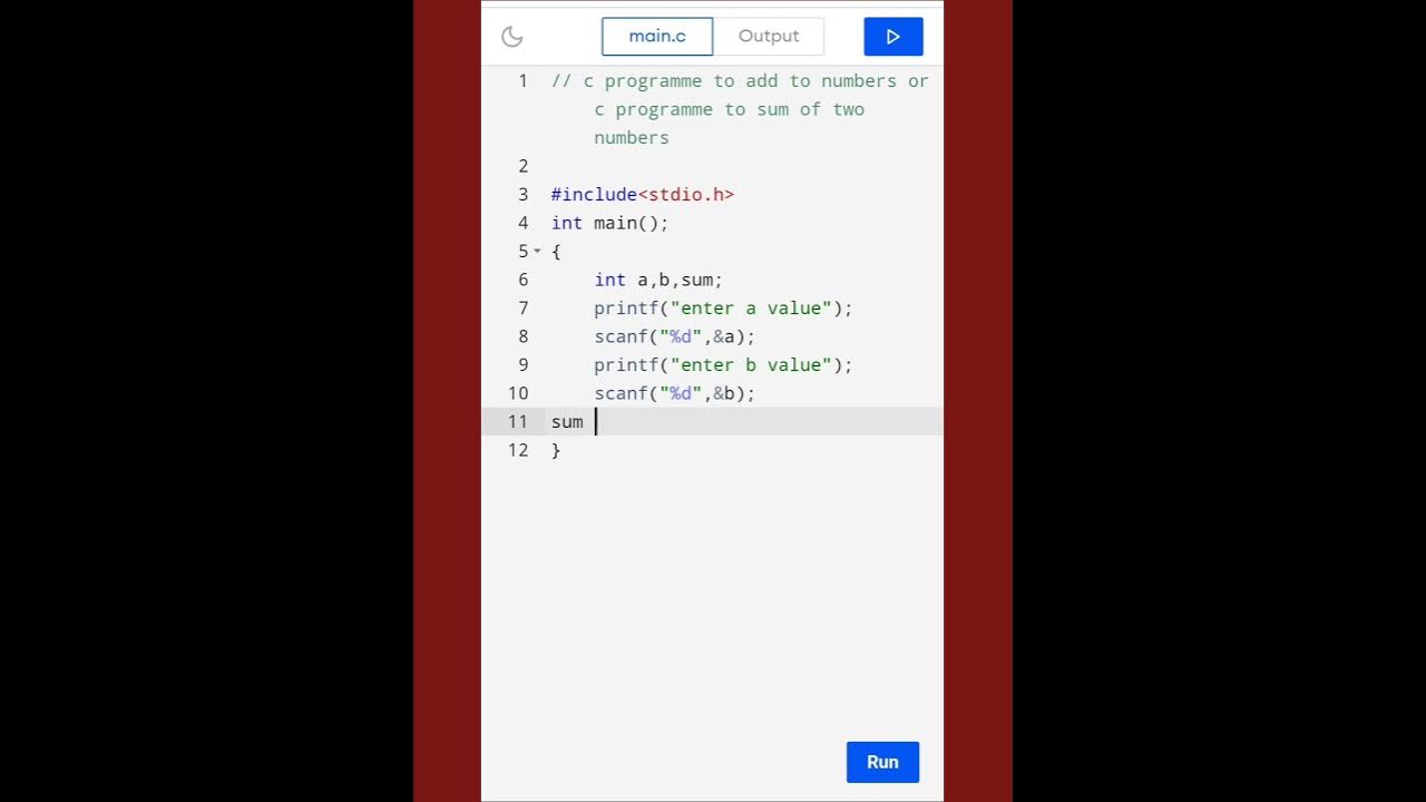 3 C Programme To Addition Or Sum Of Two Numbers C Language Trending Viral Youtubeshorts