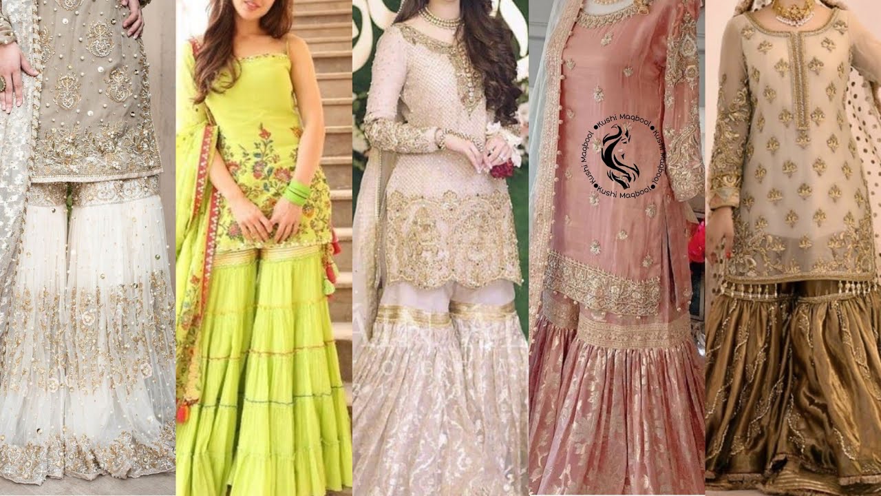 Modest Modern Ladies Gharara Sharara Suite Wedding party Mehndi Ubton ...