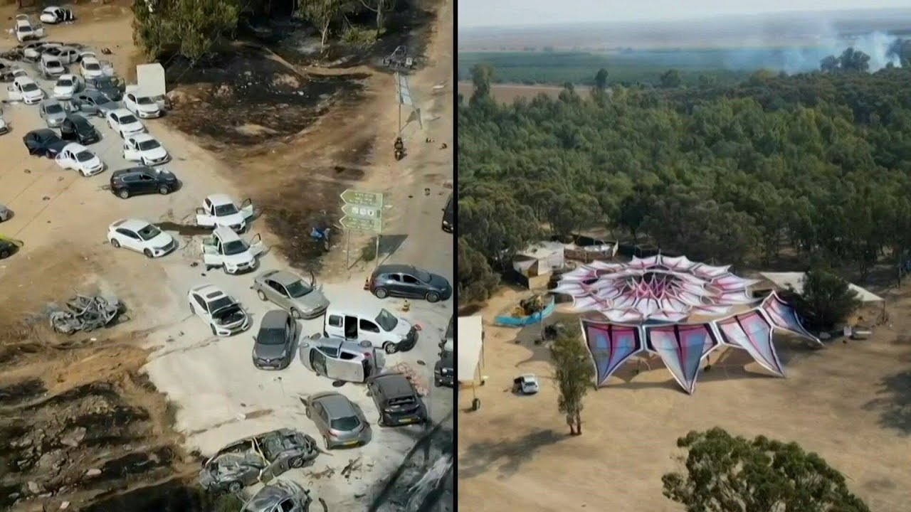 Israël: vues aériennes des suites de l'attaque contre une rave party ...