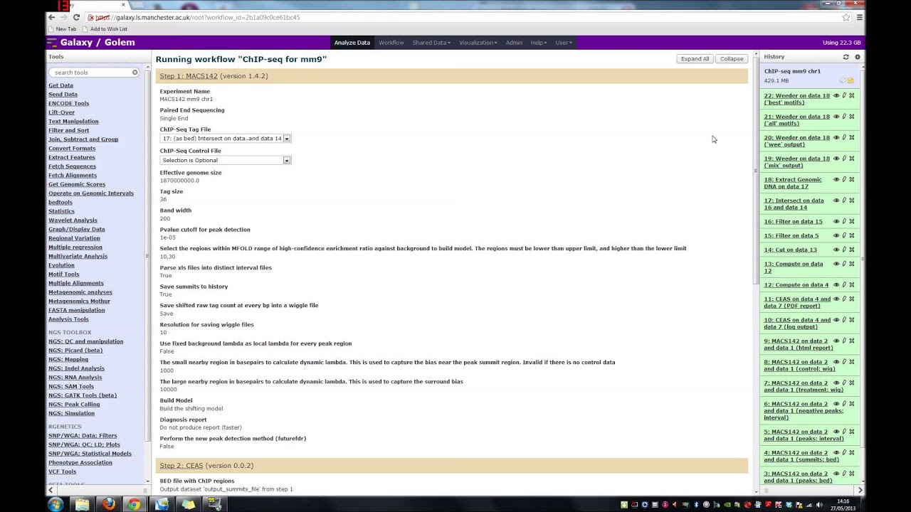 ChIP-seq analysis using GALAXY: Part 5 - Extracting a reusable workflow ...