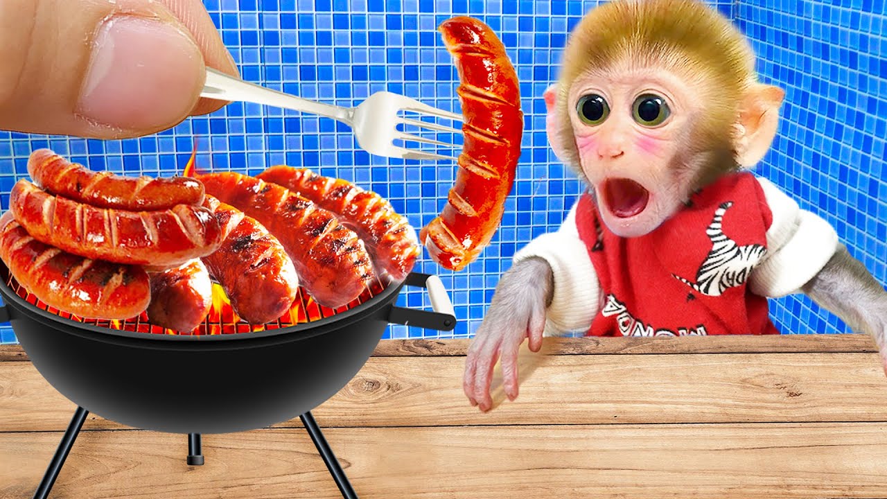 🙉Monkey Baby Bi Bon with cats Cheese and MiMi grilled sausages ...