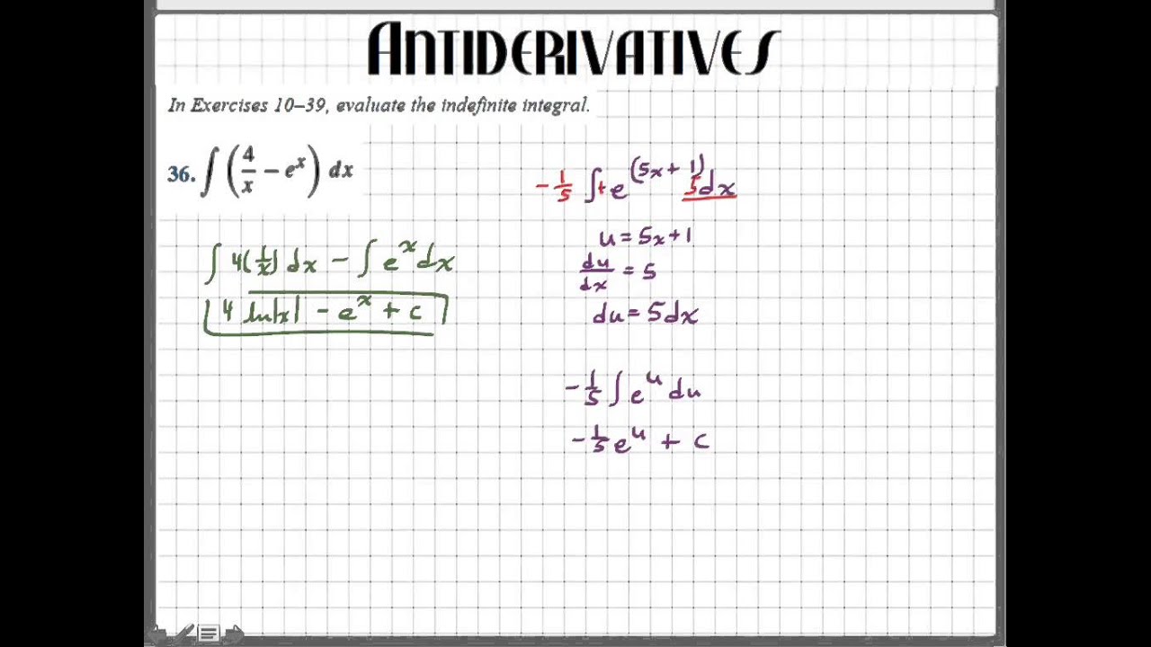 Finding the antiderivative with e #36 - YouTube