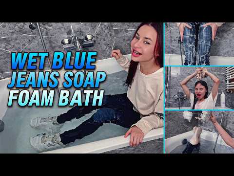 Getting Completely Soaked in Blue Skinny Jeans | Wetlook Bathtub