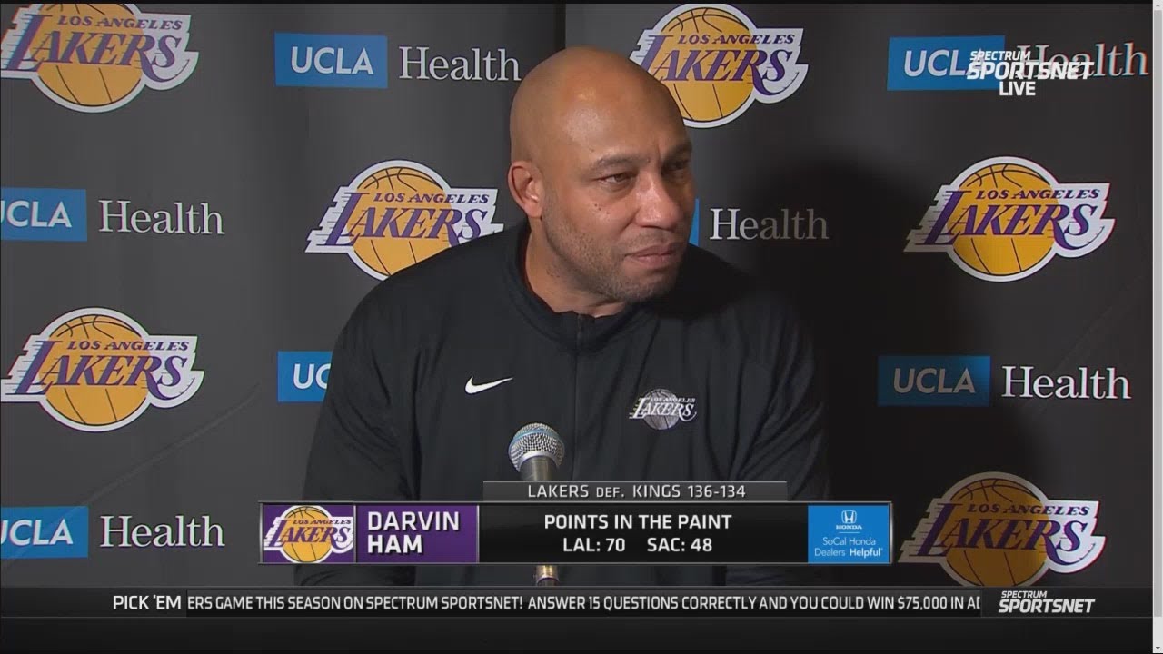 Darvin Ham Postgame Interview | Los Angeles Lakers beat Sacramento Kings 136-134 - YouTube