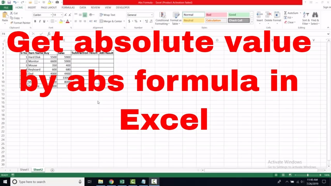Use Abs Formula Or Function And Get Absolute Value In Excel Bangla Tutorial Bdnl Rakib Youtube