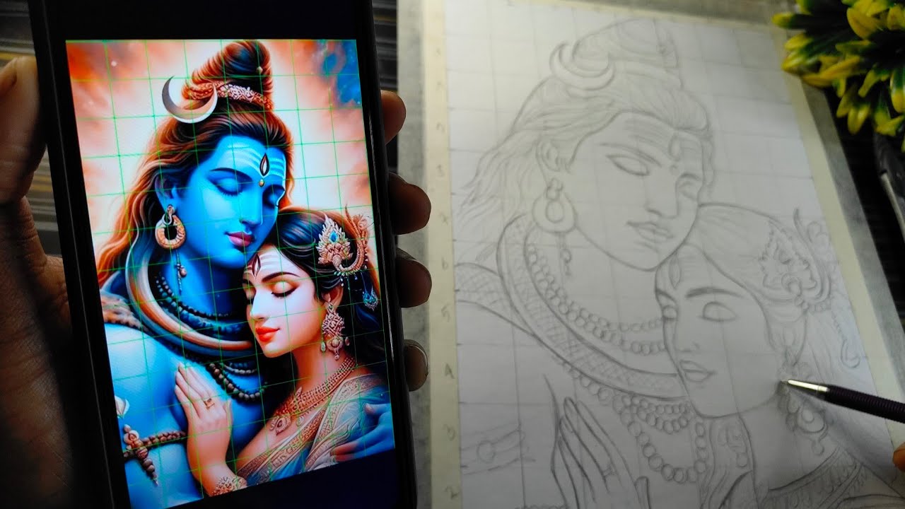 Lord Shiva and Mata Parvati drawing Outline, How to draw Mahadev with ...