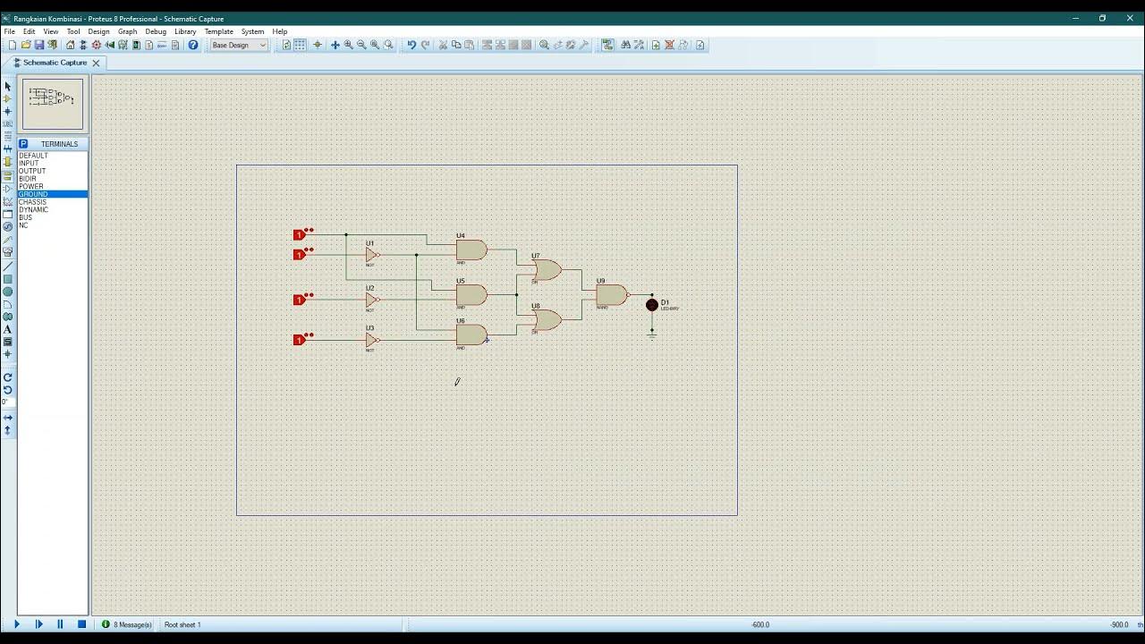 How to Simulate Logic Gates Combination Circuit in Proteus 8 || NOT AND ...