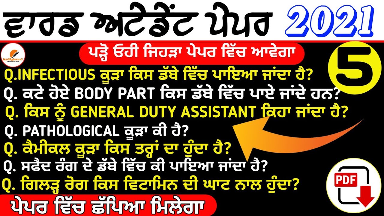 WARD ATTENDANT 2021 |CLASS (5)| HOME & HOSPITAL CARE || IMPORTANT MCQS ...