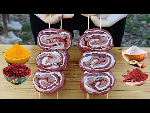 Very Tasty Roulette Kebab Recipe in the Village - Traditional Azerbaijani Cuisine Lamb Kebab