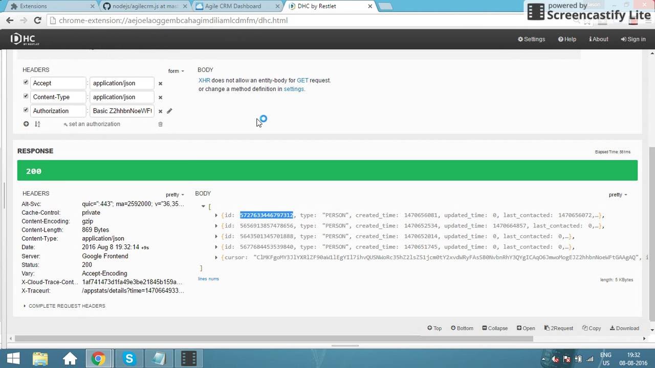 Agile Crm Rest Api Calls Get Contacts Using Dhc Tool Part 2 Youtube