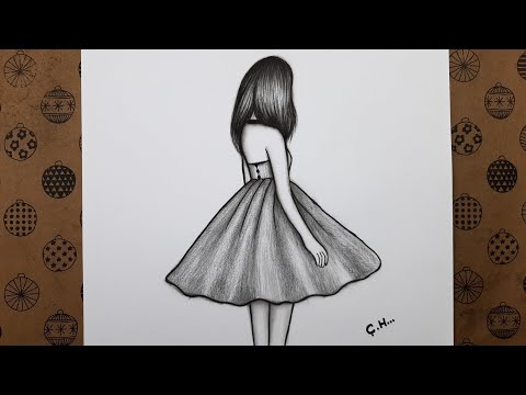 Elbiseli Bir Kız Adım Adım Nasıl Çizilir?  Kolay Karakalem Çizimler Kolay Çizim Fikirleri 2022
